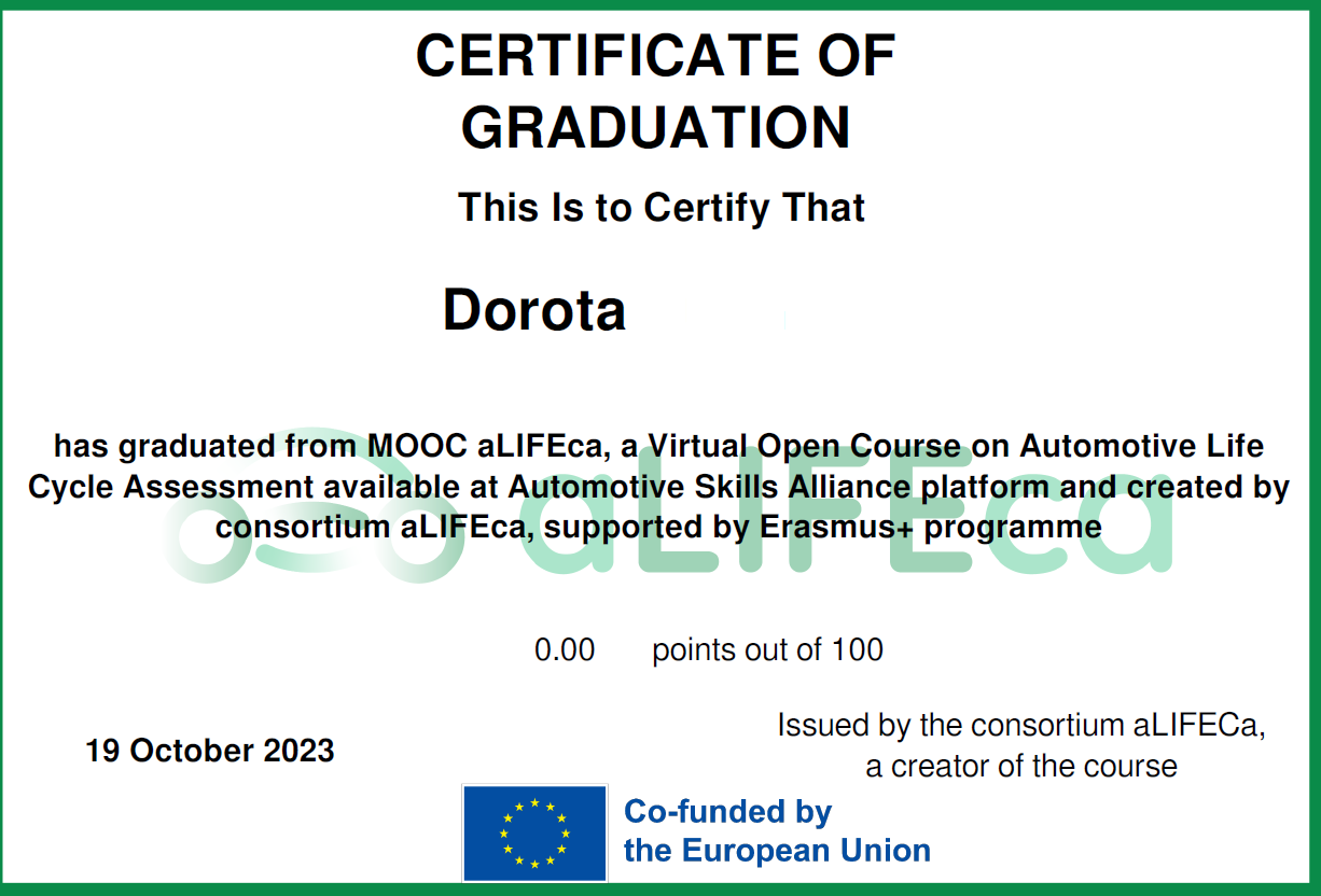 Certyfikat LCA – Instytut Logistyki